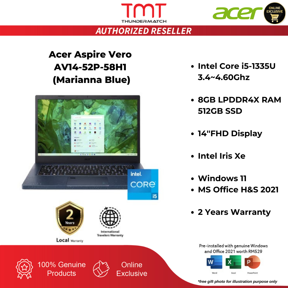 Acer Aspire Vero AV14-52P-58H1 Laptop (Marianna Blue) | i5-1335U | 8GB ...