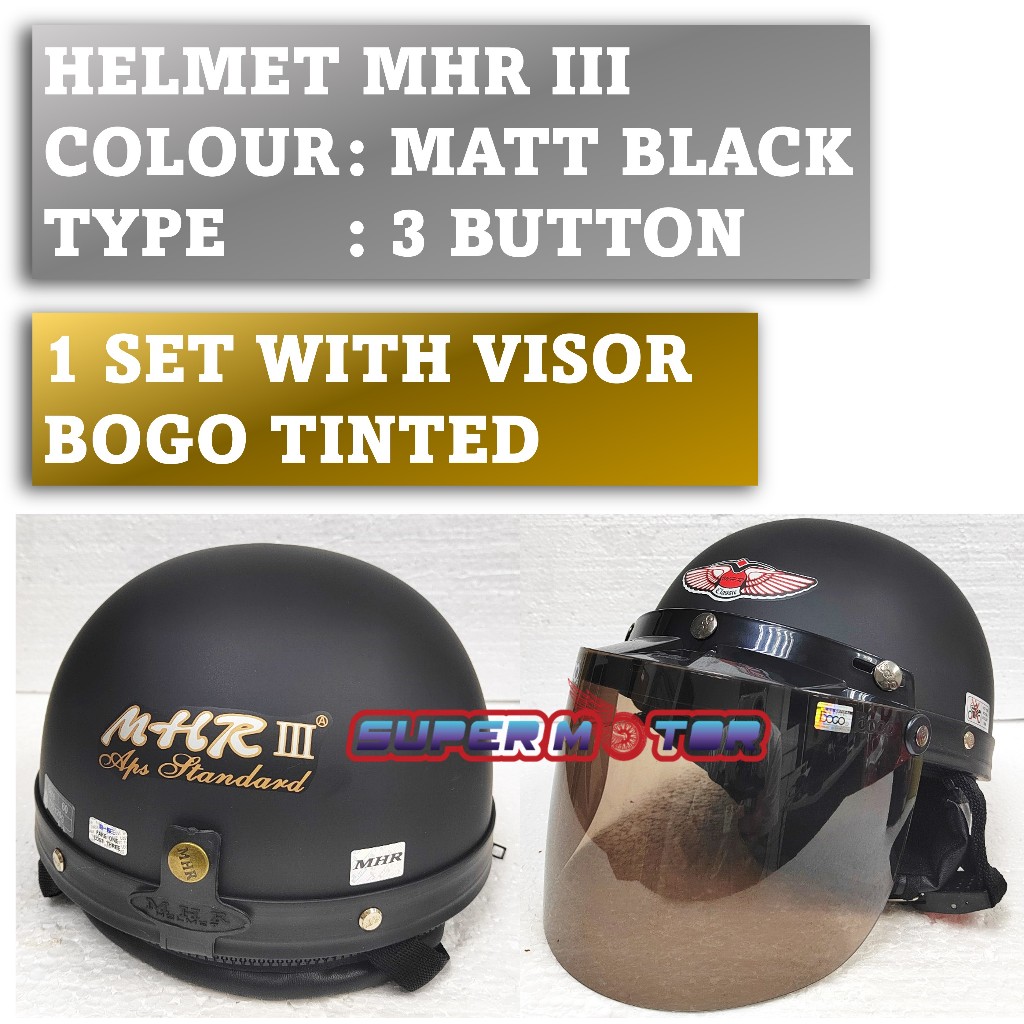 MHR III HELMET / MHR STENG KURA HALF CUT HELMET 3BUTTON VISOR BOGO ...