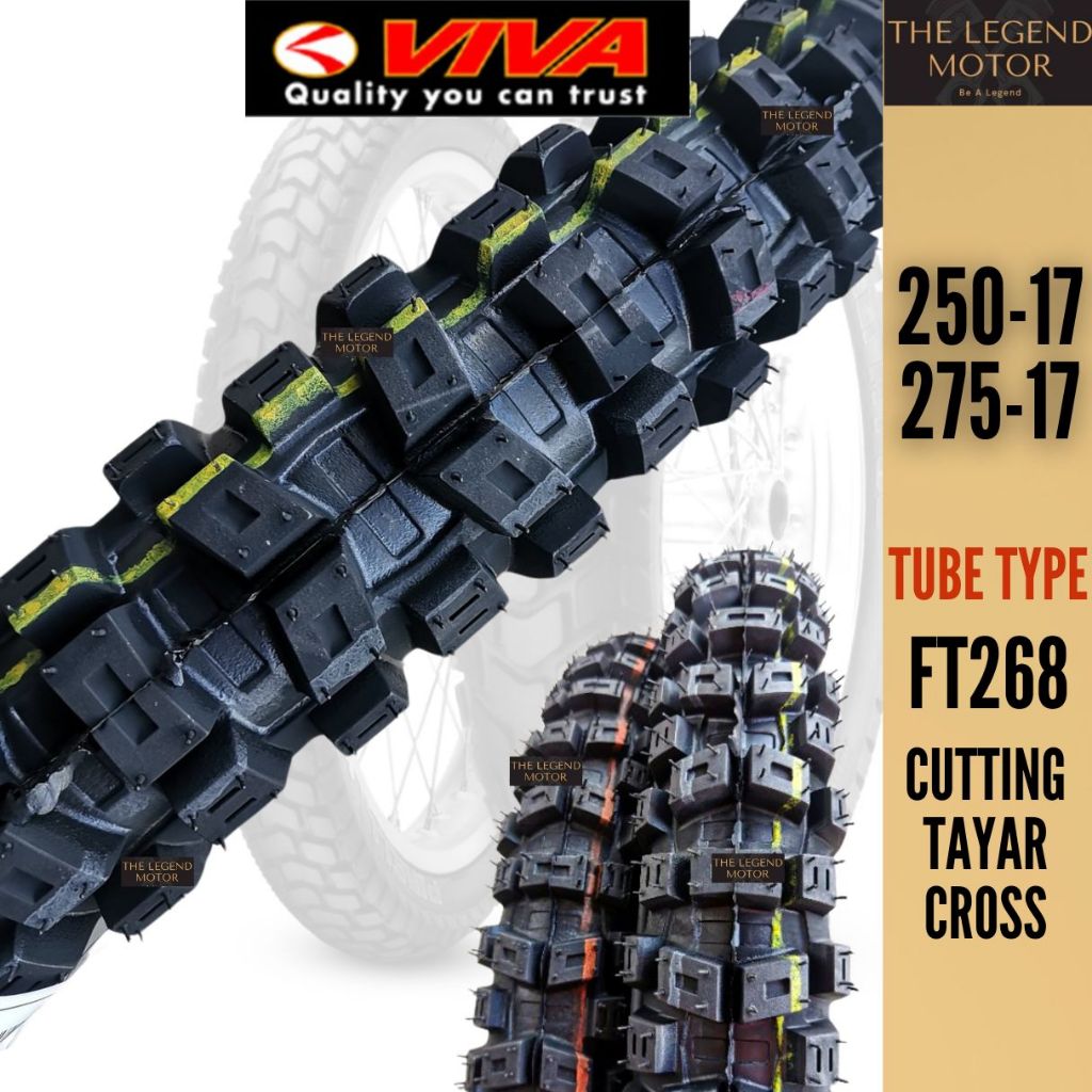 VIVA TYRE 17 Tube Tyre Tubeless FT268 250-17 275-17 Cutting Tayar Cross ...