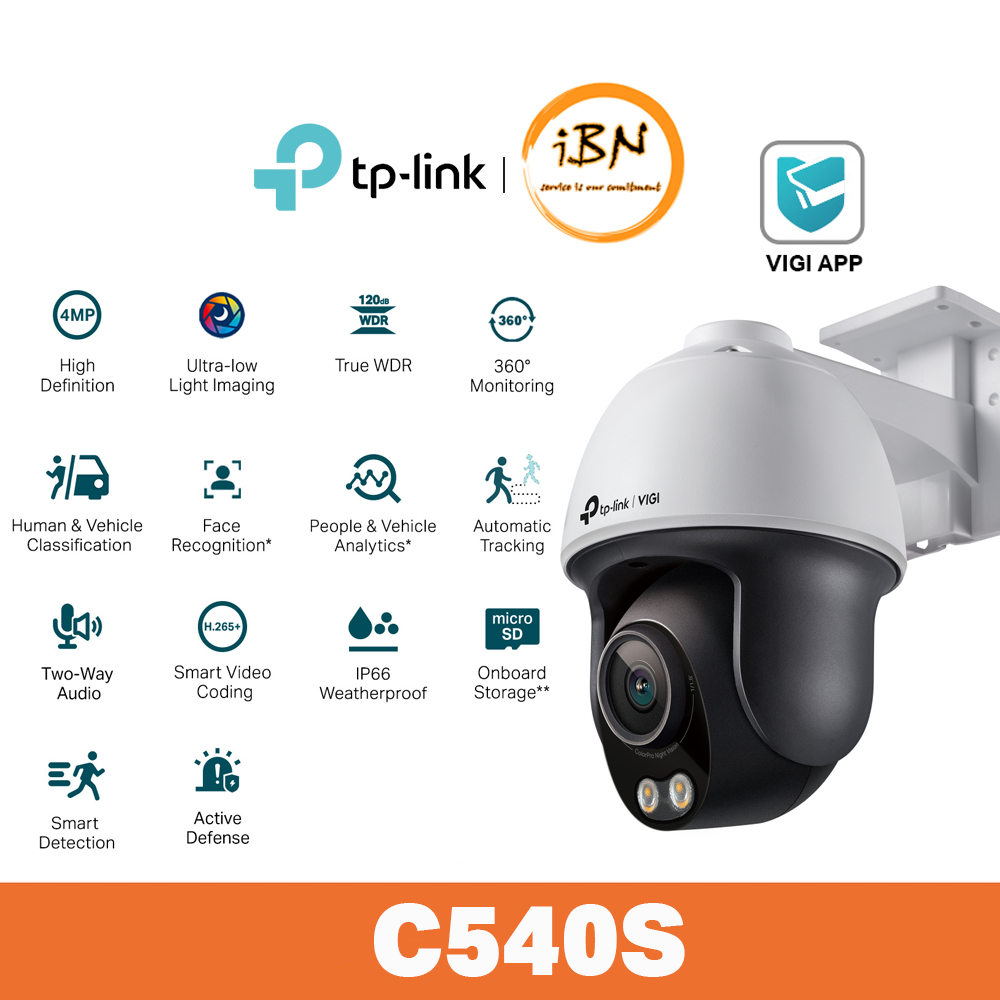 TP-Link 4MP Outdoor VIGI C540s Outdoor ColorPro Night Vision Pan Tilt ...