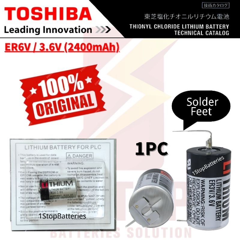 Original Toshiba ER3V 3.6V 1000mAh Lithium Batteries with Plug Connector, Solder Feet for CNC ...