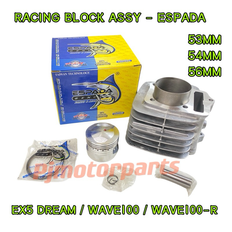 EX5 DREAM/ WAVE100/ WAVE100-R (ORIGINAL ESPADA) COMPLETE SET 53MM 54MM 56MM RACING CYLINDER ...