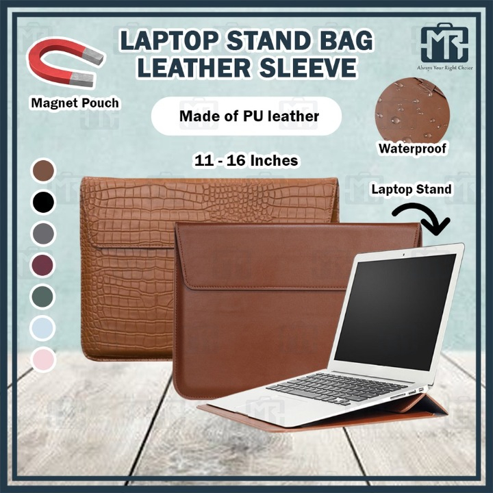 (2in1)MR Laptop Stand Bag Leather Sleeve Case Stand portable foldable ...
