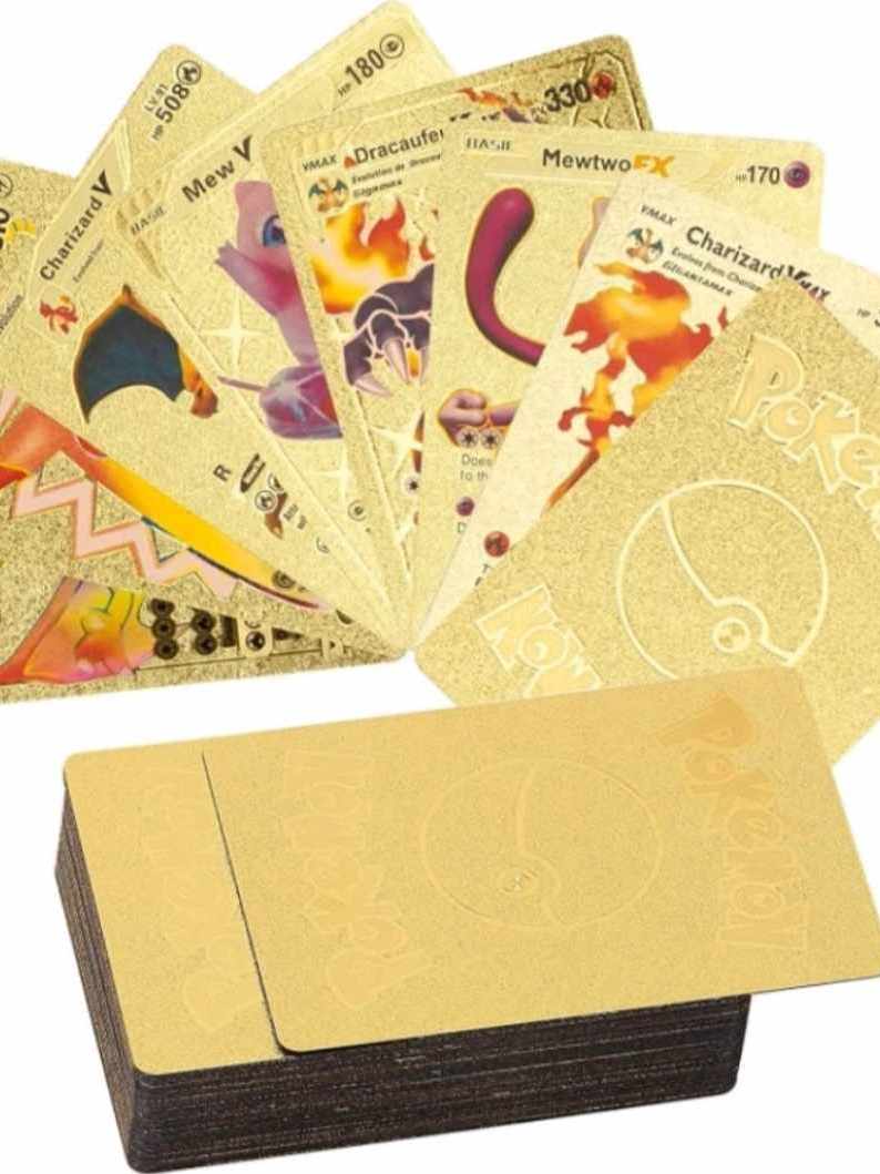 54pcs Gold Pokemon Cards English Charizard Pikachu Trainer Card Game ...