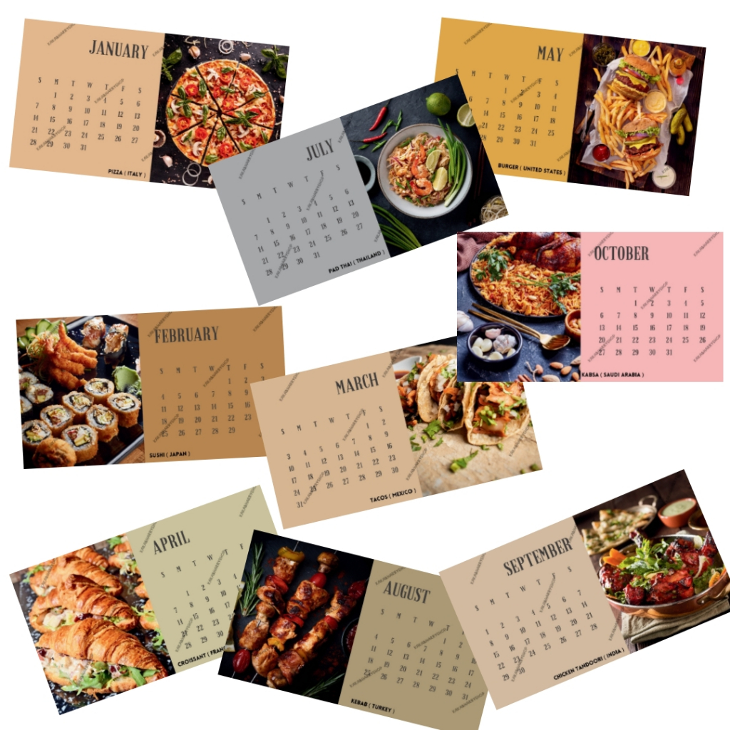 12 TYPES OF FOODS AROUND THE WORLD 2024 CALENDAR PRINTABLE PDF | Shopee ...