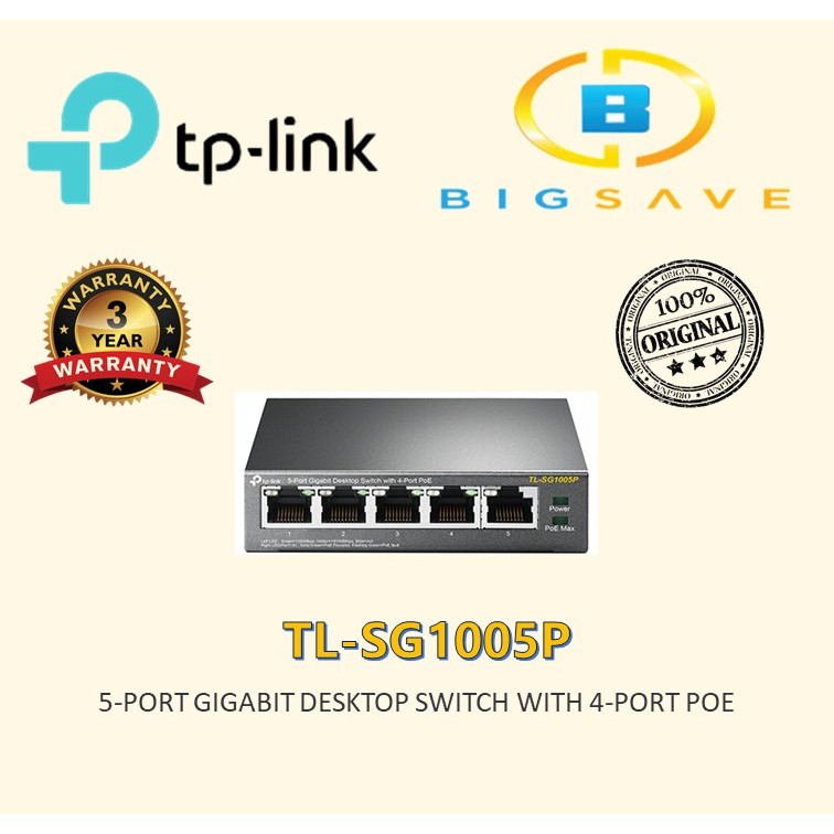 TP-LINK TL-SG1005P 5-PORT GIGABIT DESKTOP SWITCH WITH 4-PORT POE | Shopee Malaysia