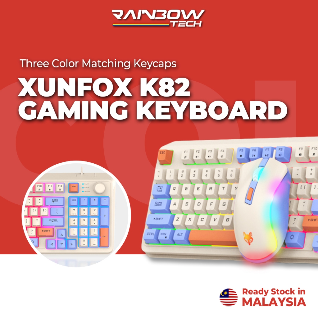 RBTECH XUNFOX K82 94-Keys Blacklit USB Wired Gaming Keyboard Colorful ...