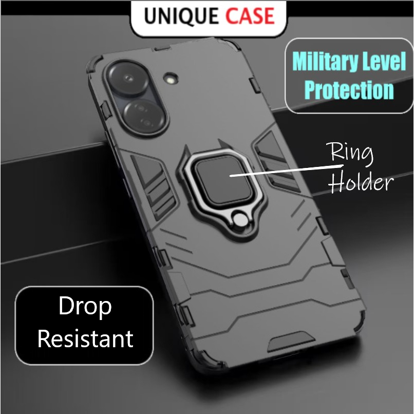 Redmi 13C Iron Ring Holder Shockproof Hard PC Phone Casing Full ...