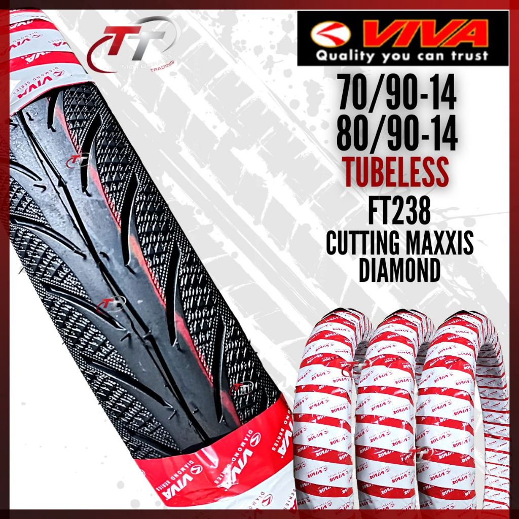VIVA Tyre 14 FT238 Tubeless 70/90-14 80/90-14 Cutting Maxxis Diamond ...
