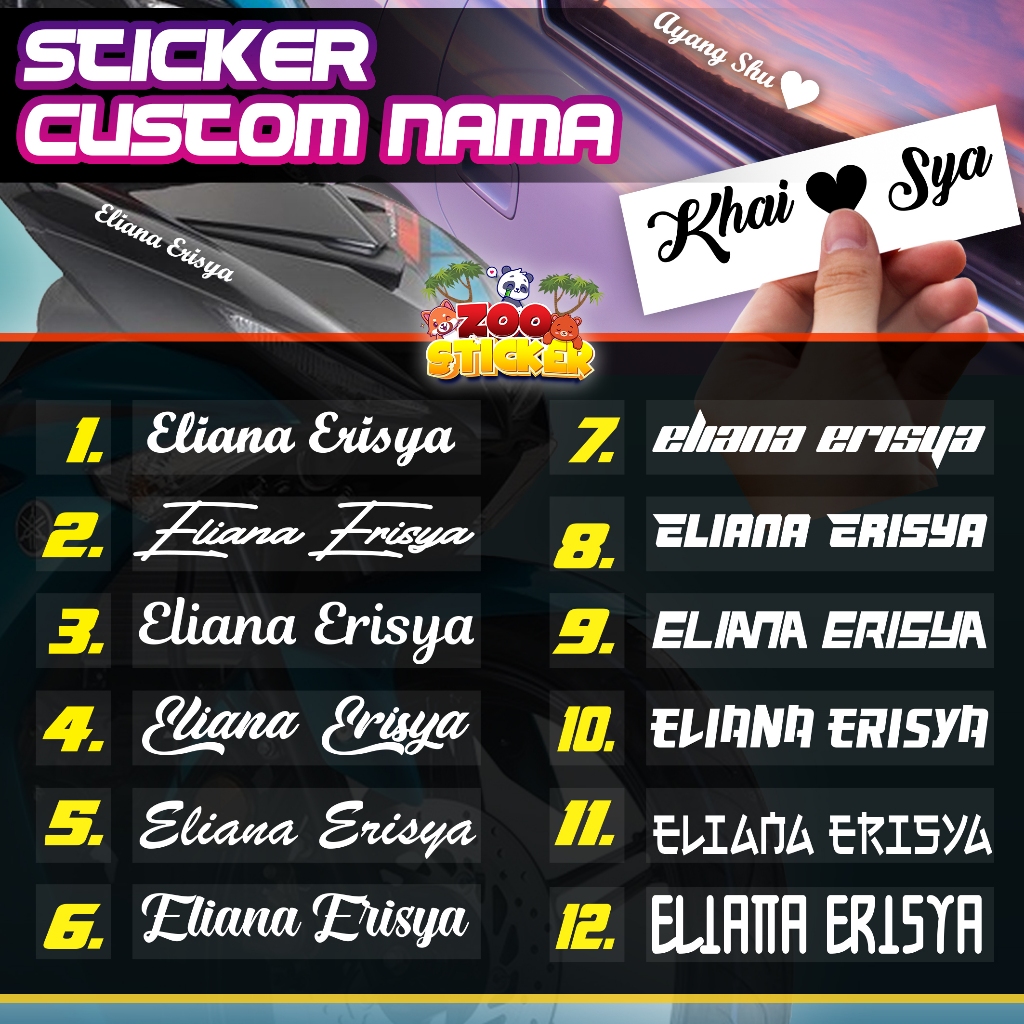 STICKER NAMA PREMIUM /LORI/MOTOR/KERETA/CASING PHONE/THUMBLER DAN SEAT ...