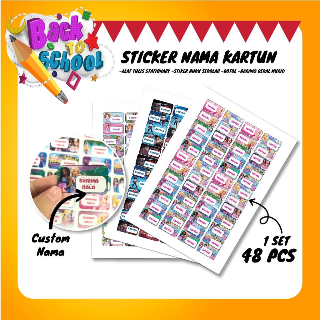 Sticker nama kartun alat tulis stationary stiker buku sekolah botol ...