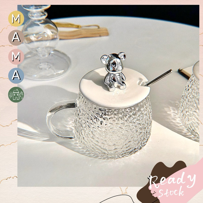 Ins Cute Bear Glass With Stainless Steel Spoon And Bear Lip Milk Glass Cup Coffee Cup T Box