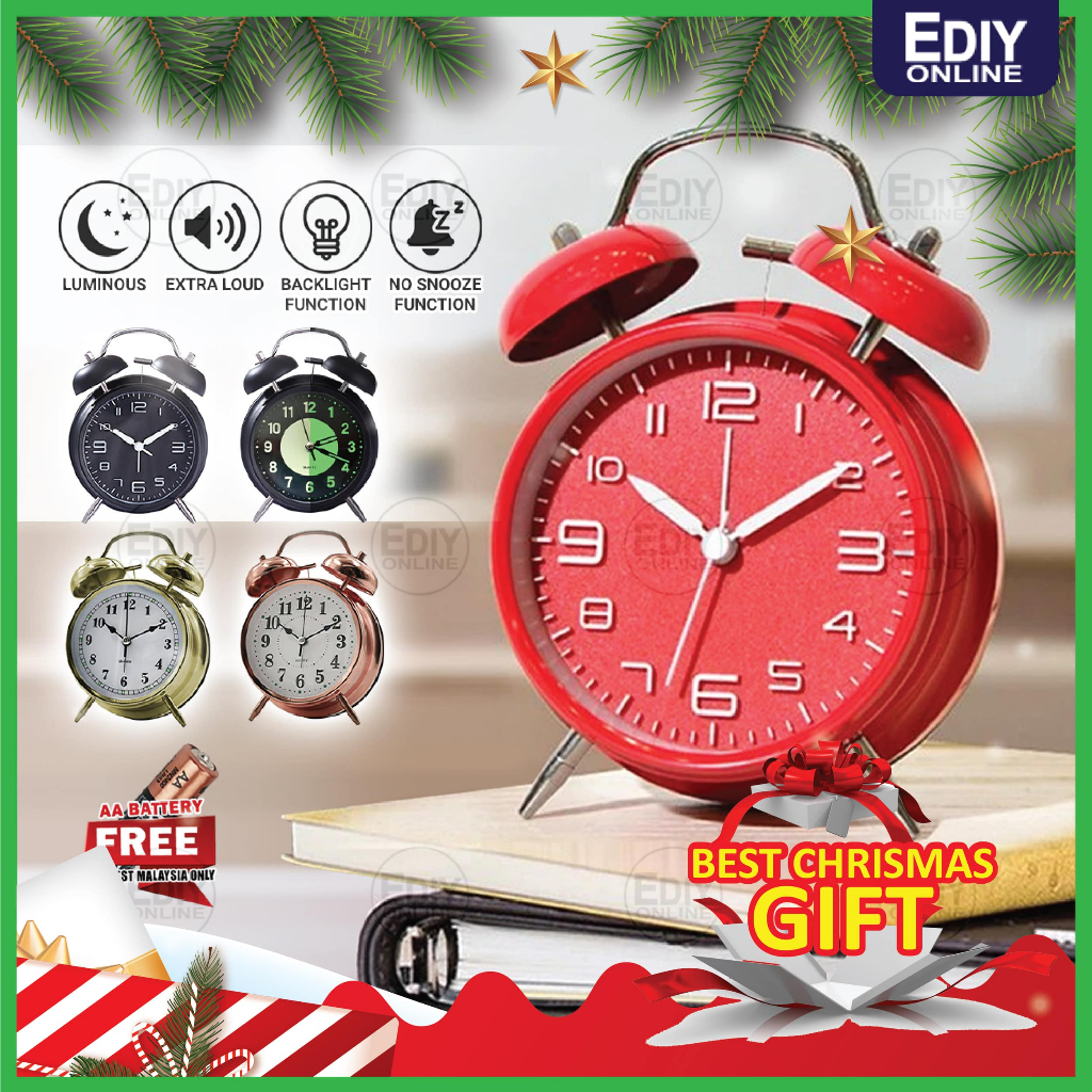 4"Classic Retro Quartz Alarm Clock Loud Sound Twin Bell Analogue Desk ...