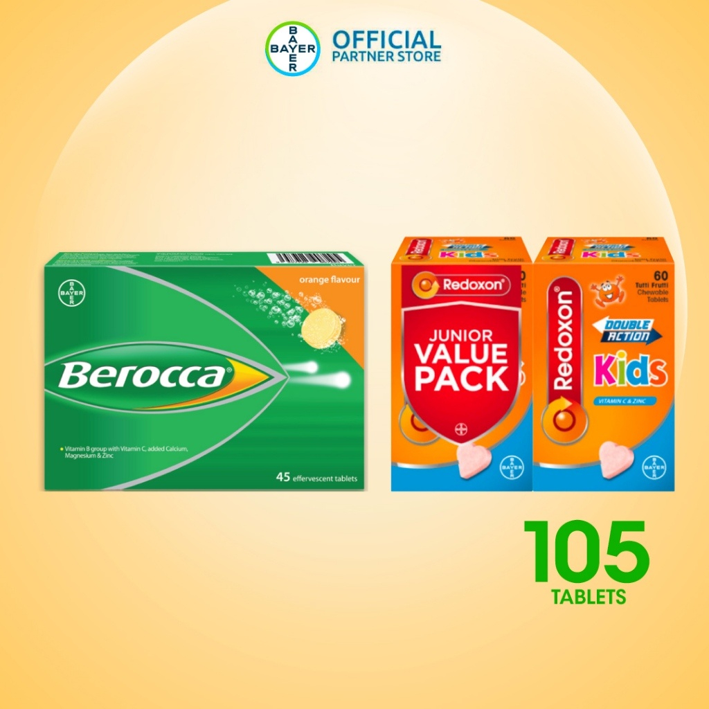 Berocca Effervescent Tablets Orange (45's) + Redoxon Kids Double Action ...