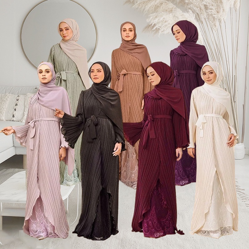 👗👗Muslimah Moden Pleated Ironless Jubah Long Dress Abaya Pleated Jubah ...
