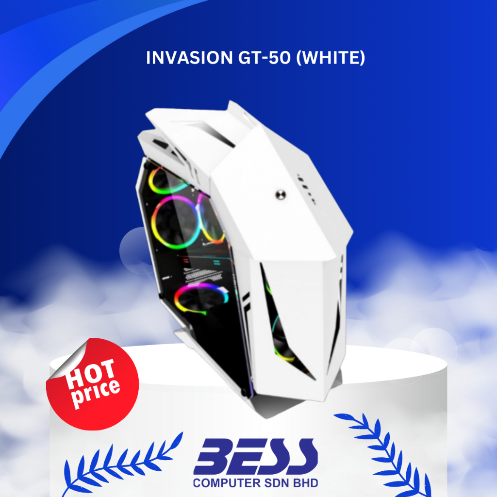 INVASION GT50 GREY/WHITE MATX CASE (C/W 4 FAN & CTRL HUB) | Shopee Malaysia