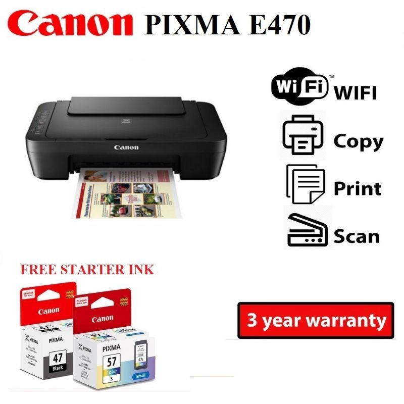 Canon Pixma E470 All In One WIFI PRINTER | Shopee Malaysia