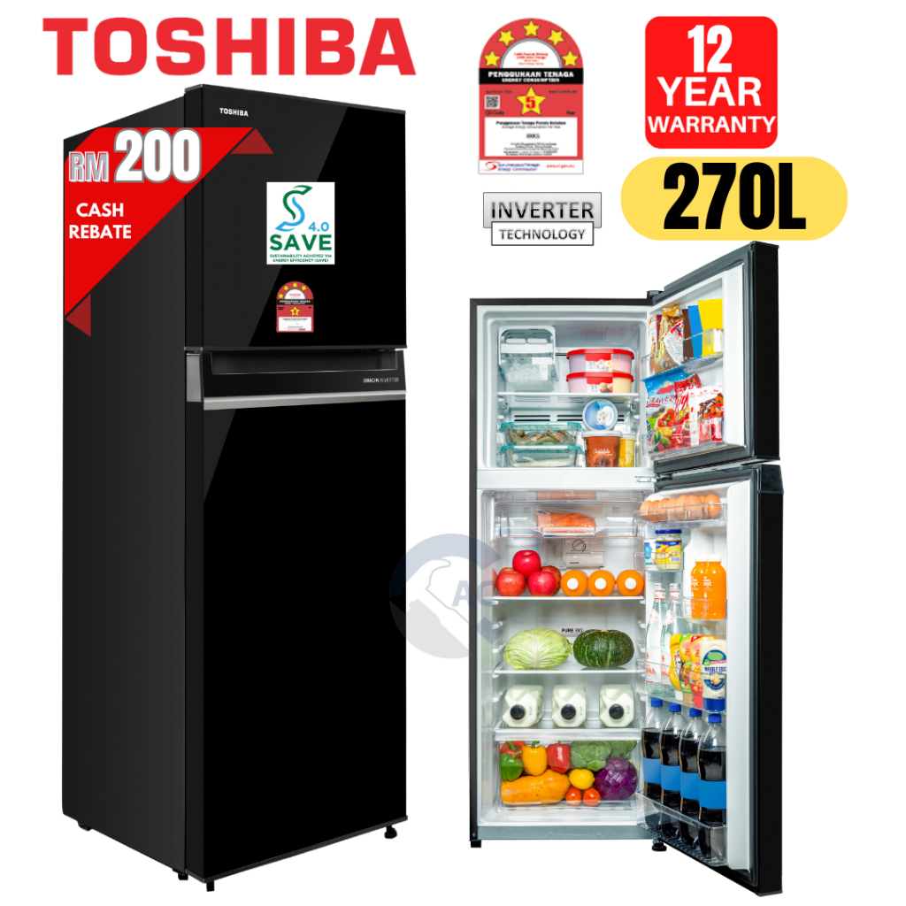 TOSHIBA 270L 2 DOOR INVERTER FRIDGE GR-RT300WE-PMY(DS) | PETI AIS 2 PINTU | Shopee Malaysia