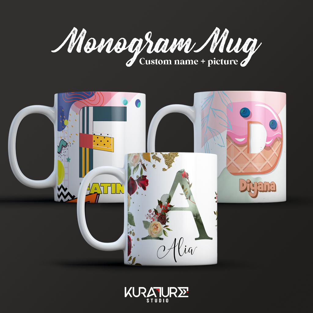 Monogram Mug Custom Name and Picture | Mug Nama | Mug Huruf Monogram ...