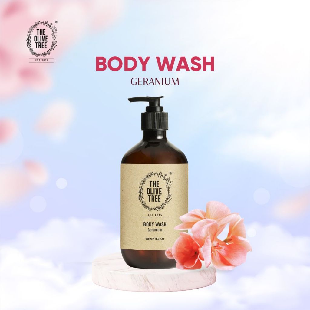 The Olive Tree Geranium Body Wash 500ml for Acne Pimples Dry Itchy Skin ...