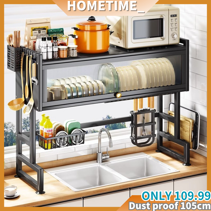 Stainless Steel Rack Dish Rack With Cover Kabinet Dapur Rak Pinggan ...