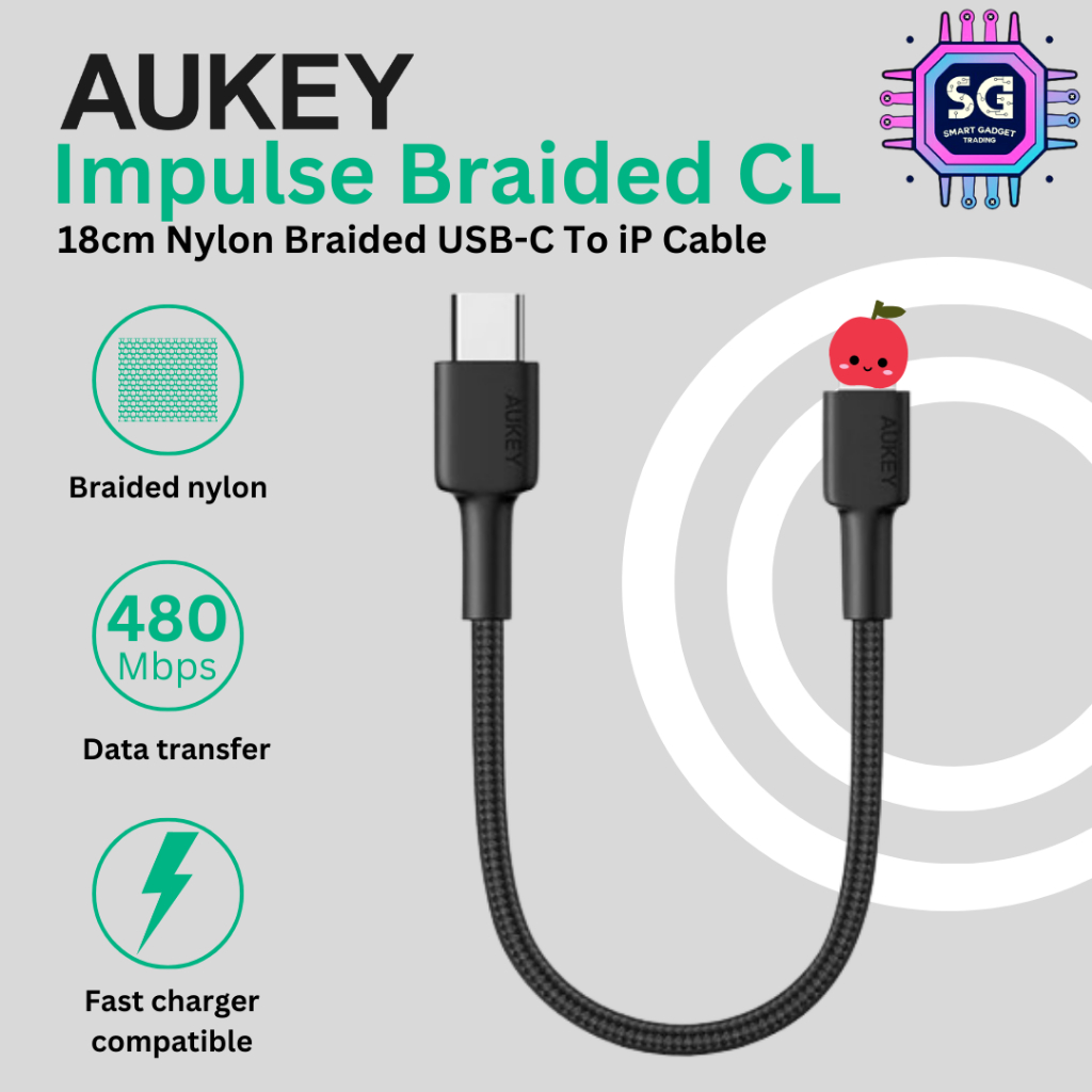 Aukey Impulse Braided CL 18cm Nylon Braided USB-C to iP Cable | Shopee ...