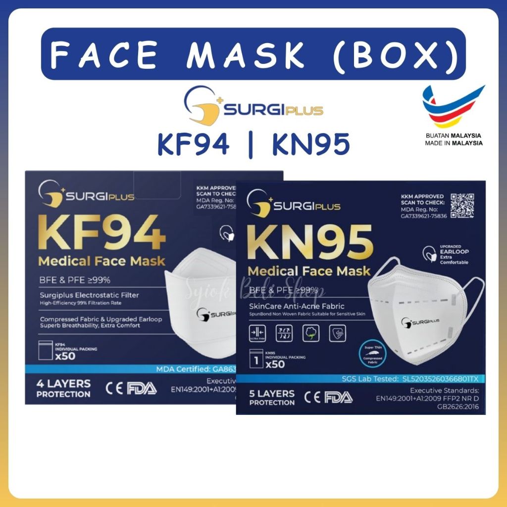 SURGIPLUS KN95 KF94 5 Layer 4 Layer Surgical Medical Face Mask Adult ...