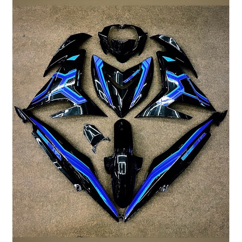 COVERSET Y15ZR V1/V2 MX KING HITAM LINE BIRU HLY ORIGINAL STICKER TANAM ...