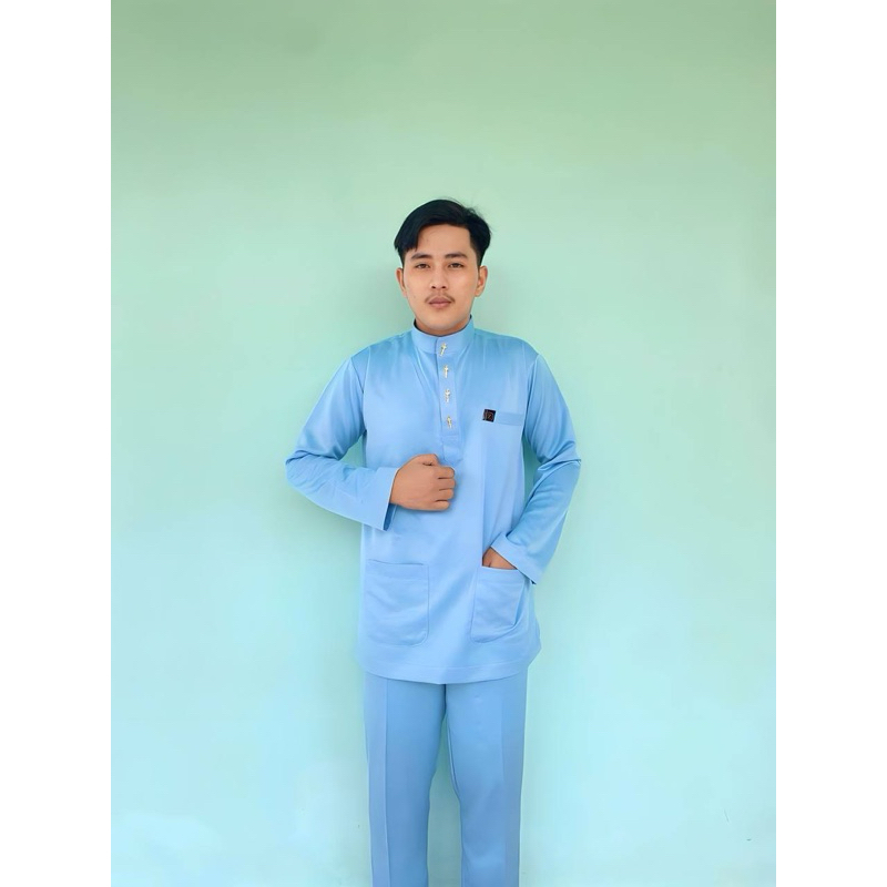 Baju melayu Slimfit Baby blue (Premium morocco pearl skin) | Shopee ...