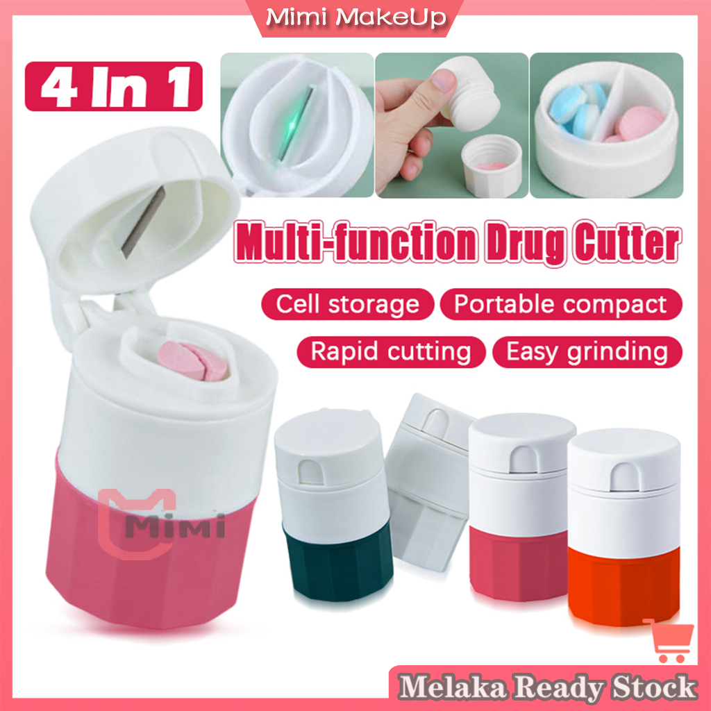 Medicine Portable Pill Cracker Cutter Box Grinding Pill Box Kotak ...