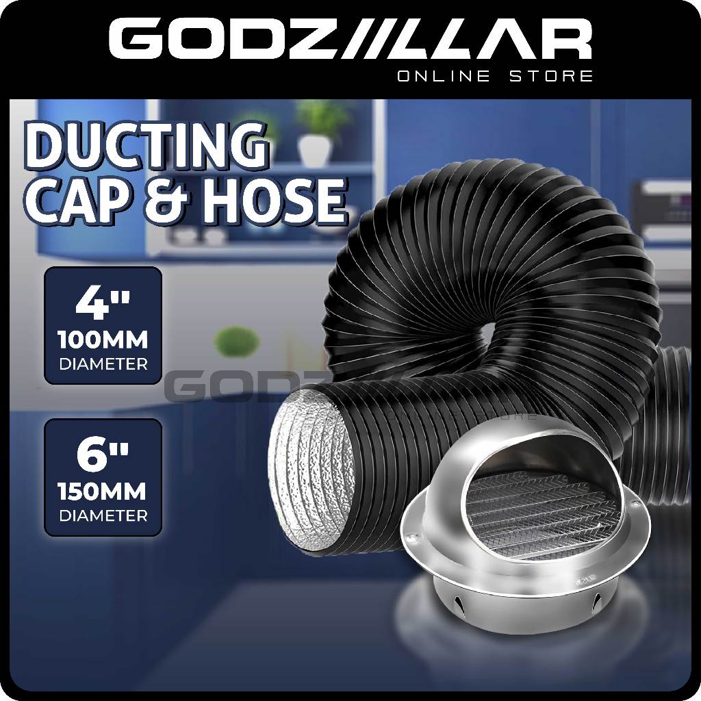 Aluminium Ducting Hose 4"/6" (1.5M/3M) & Stainless Steel Ducting Cap ...