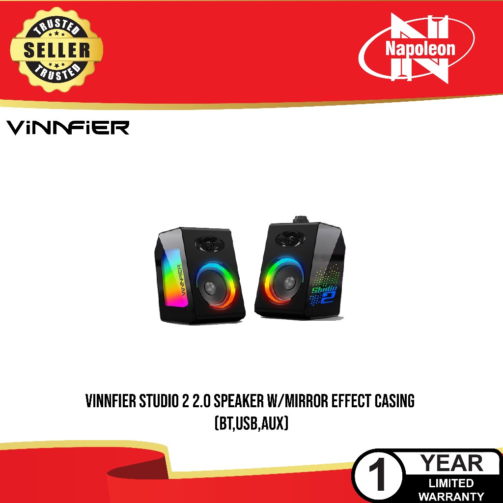 VINNFIER STUDIO 2 2.0 SPEAKER w/MIRROR EFFECT CASING (BT,USB,AUX ...