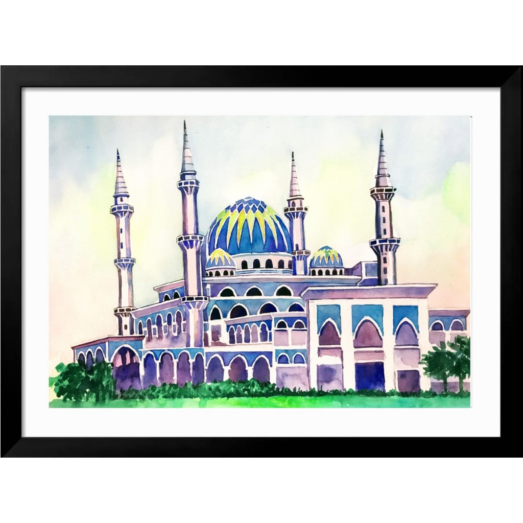 Art Print Poster Watercolor Painting of Masjid Negeri Sultan Ahmad 1 ...
