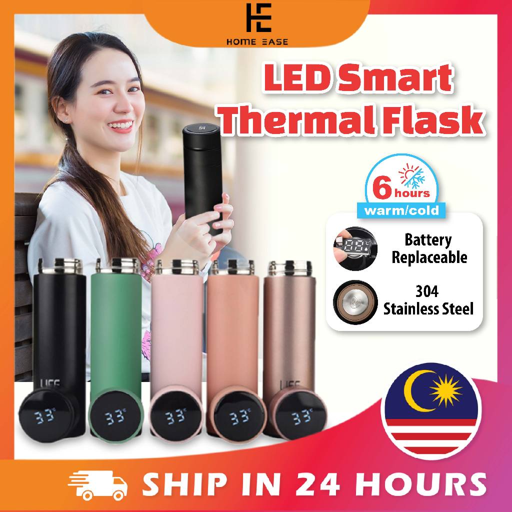 500ml LED Thermos Bottle Water 6 Hours Warm Cold 304 Thermal Flask ...