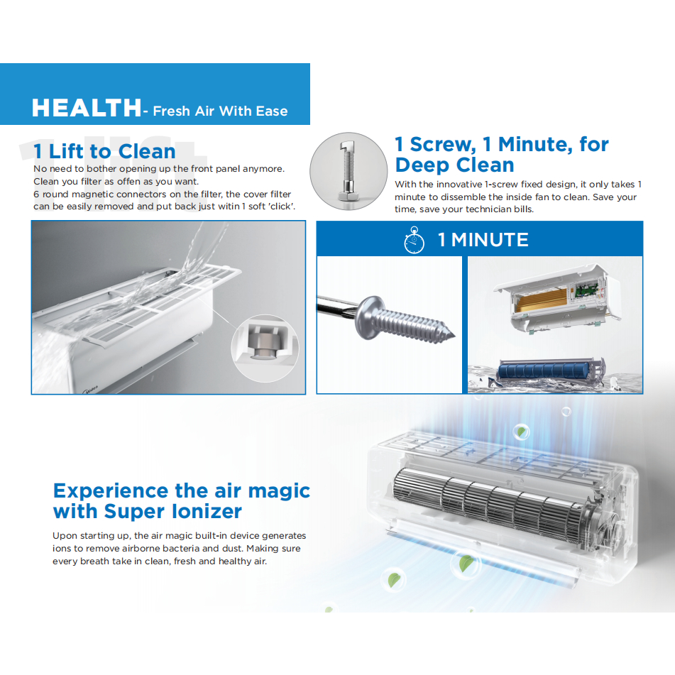 MIDEA - Premium R32 Inverter (5 stars) New All Easy Pro Series Wall Mounted Air Conditioner (1 ...