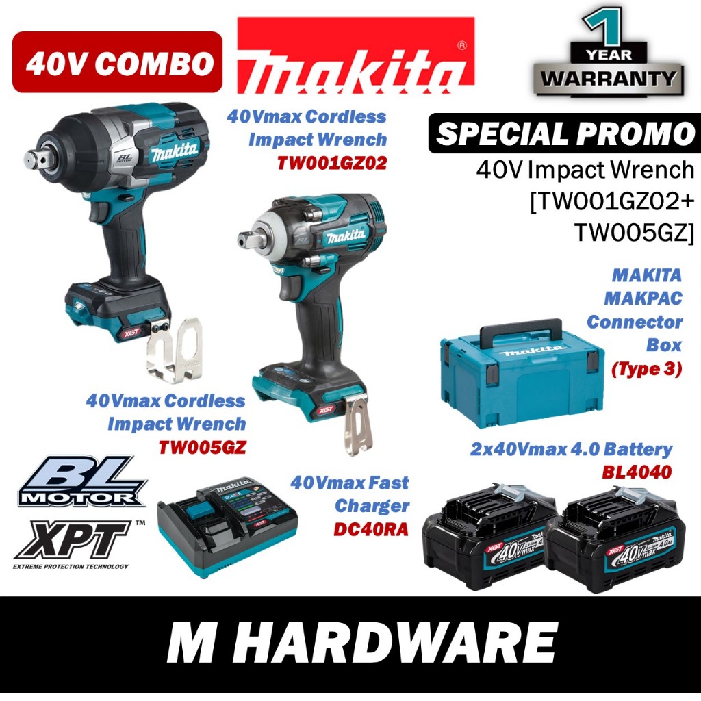 MAKITA Special Combo 40Vmax Cordless Impact Wrench TW001GM201 + TW005GZ [ TW001+ TW005 ...