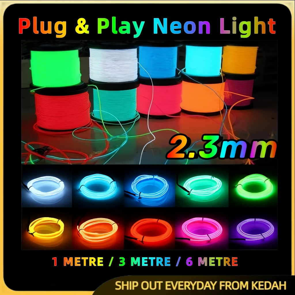[KEDAH] EL Wire Neon Light Strip Rope Light Glowing Neon Wire Light ...