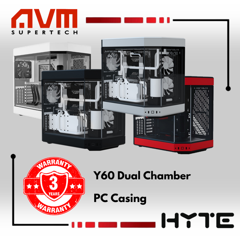AVM HYTE Y60 Dual Chamber ATX PC Desktop Casing - Black / White / Red ...