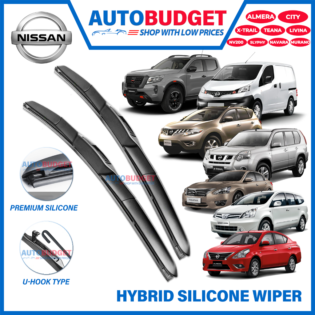 Nissan Almera Livina Sentra X-Trail U-Hook Boneless Silicone Wiper 3 Sections Hybrid Blade 1 ...