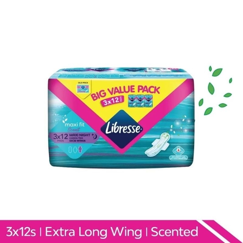 LIBRESSE Green tea maxi night wing 32cm 3 12s | Shopee Malaysia