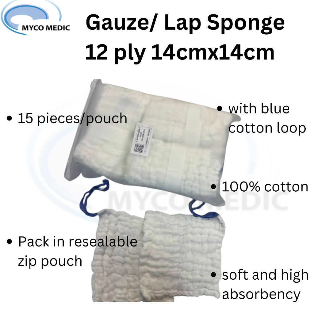 Gauze or Lap Sponge 12ply 14x14cm / 7.5cmx7.5cm X ray detectable with ...