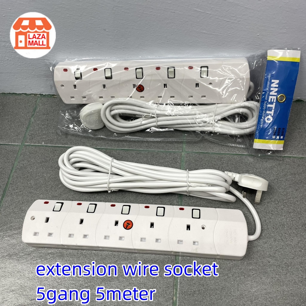 Extension Wire 5gang 5meter electric sockets portable safety trailing ...