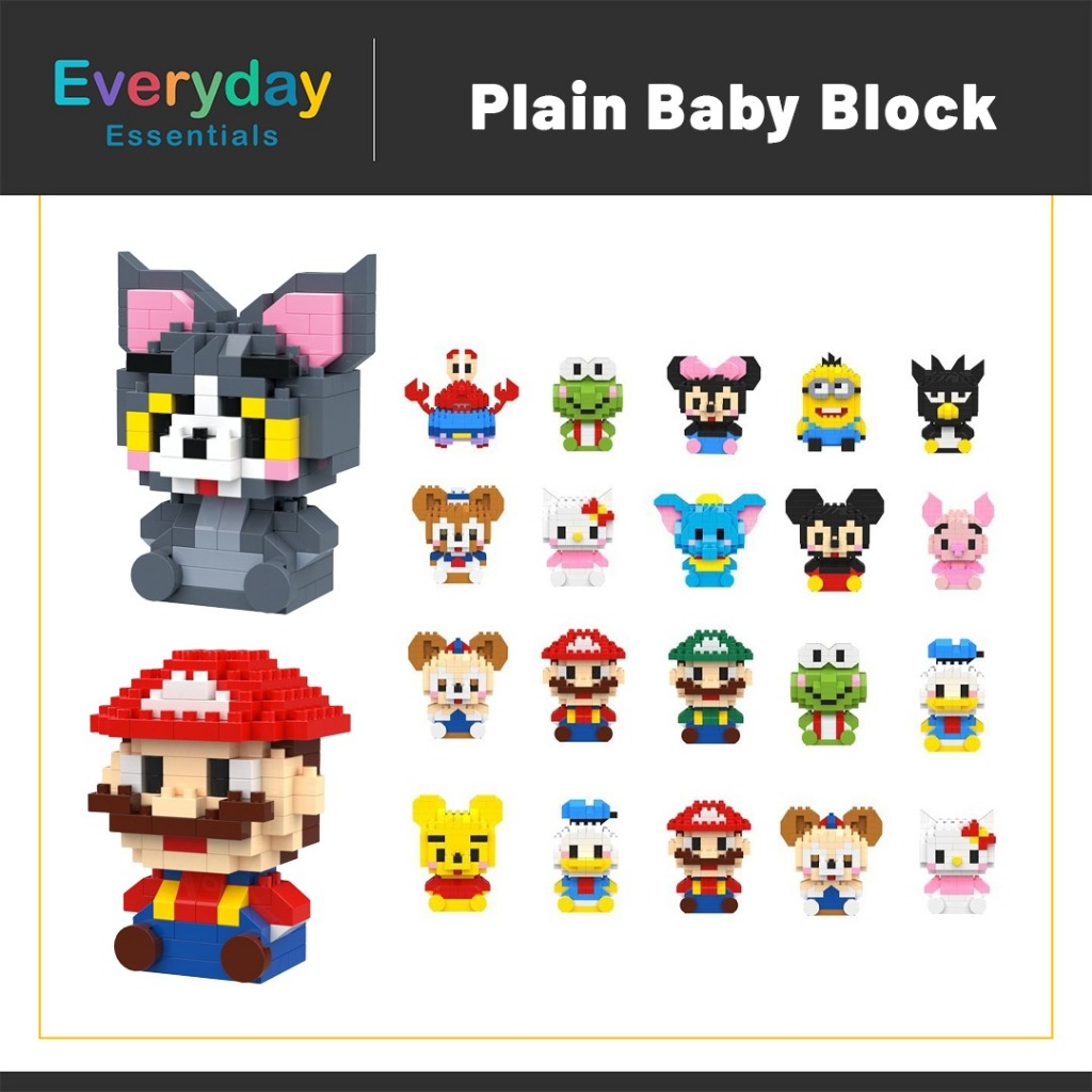 【E.E】Cute Cartoon Baby Block DIY Character Model Micro Bricks Building ...