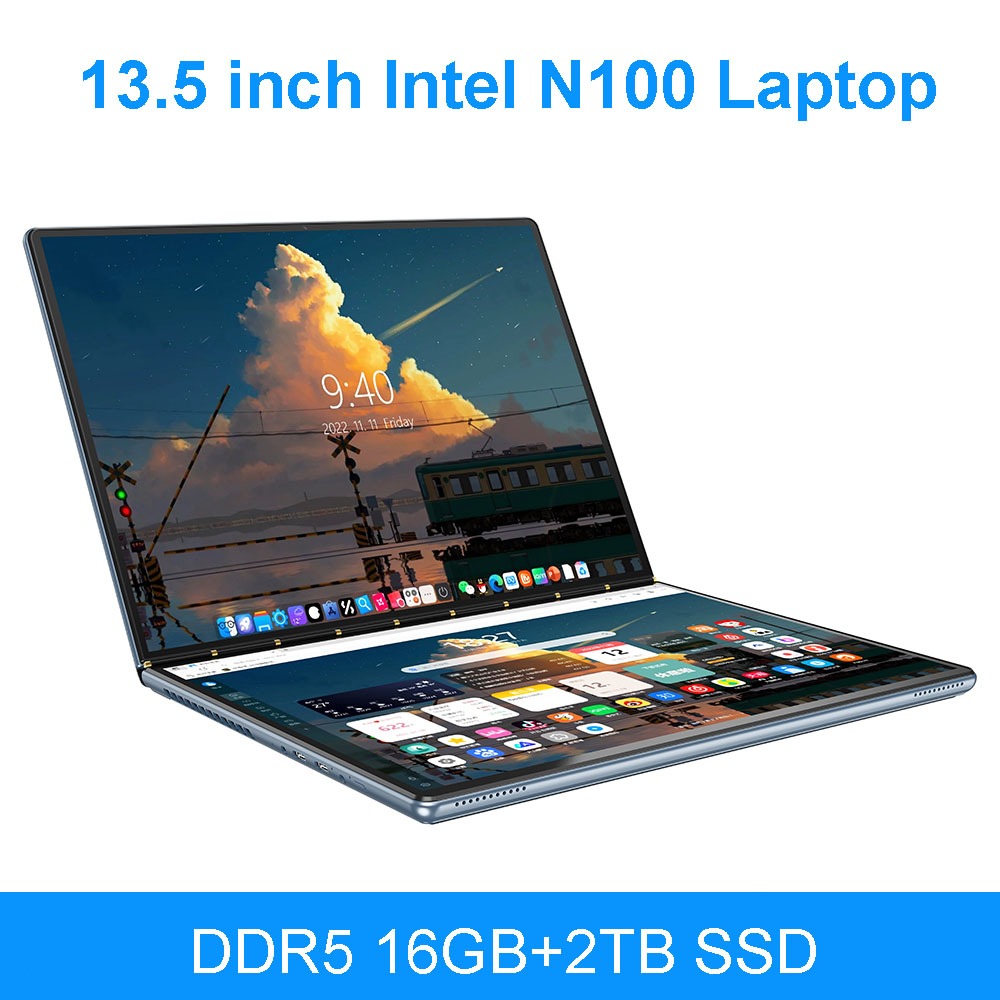 13inch Pocket Laptop Intel N100 Dual Touch Screen Laptop DDR5 2.5K Mini ...