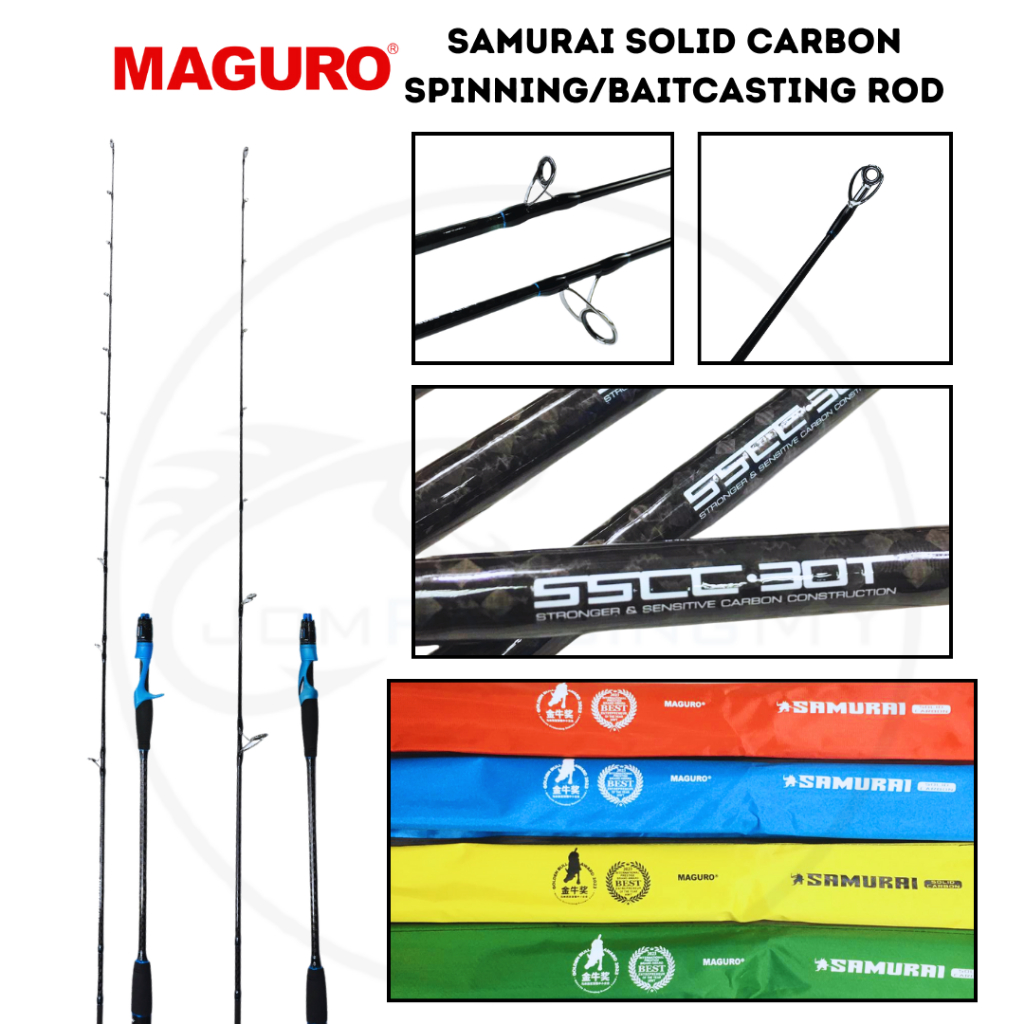 Maguro Samurai Solid Carbon Spinning Baitcasting Jigging Fishing Rod ...