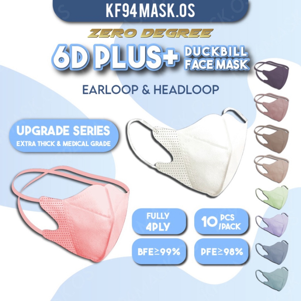 【ZERO DEGREE 6D PLUS DUCKBILL MASK HEADLOOP & EARLOOP】10pcs/Pack 4Ply Adult 3D Duck Bill Mask ...