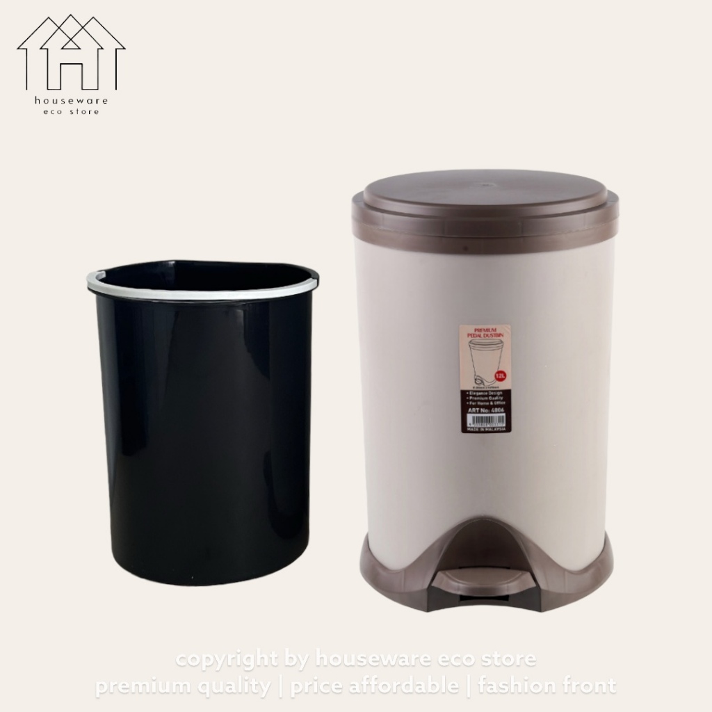 12L Pedal Dustbin / Tong Sampah / Pedal Trash / Can Plastic Pressing ...