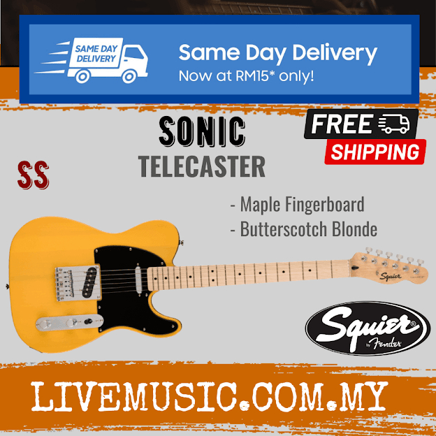 Squier Sonic Telecaster Electric Guitar w/Black Pickguard, Maple FB, Butterscotch Blonde ...
