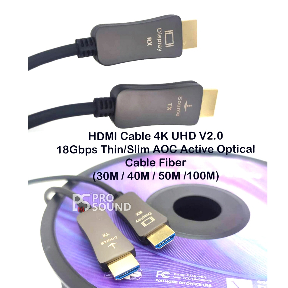 HDMI Cable 4K UHD V2.0 18Gbps Thin/Slim AOC Active Optical Cable Fiber ...