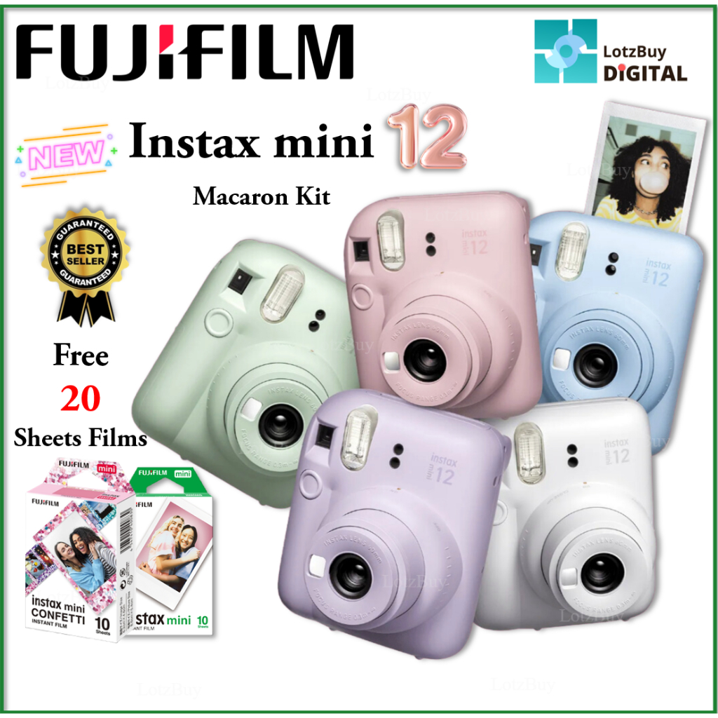 Fujifilm Instax Mini 12 Instant Camera Macaron Kit with 20 Sheets Film ...